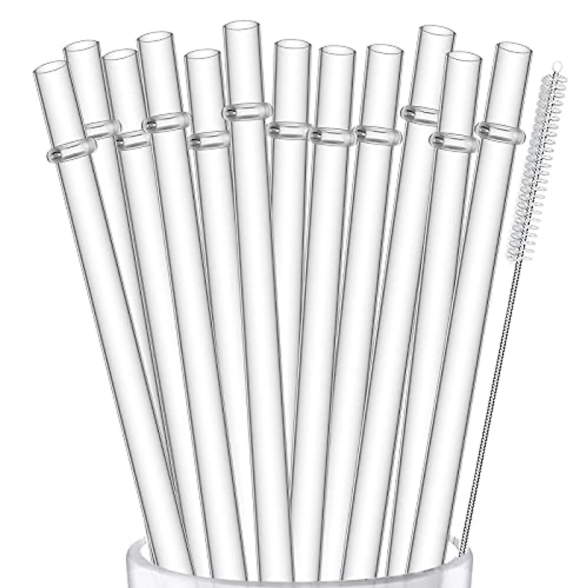 ALINK 12-Pack Reusable Plastic Clear Straws, 13 inch Extra Long Tumbler Straws for 1 Gallon, 64 oz 40 oz 32 oz Water Bottles, Plus Cleaning Brush