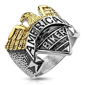 Stainless Steel Eagle with American Biker Engraving Cast Ring (10)