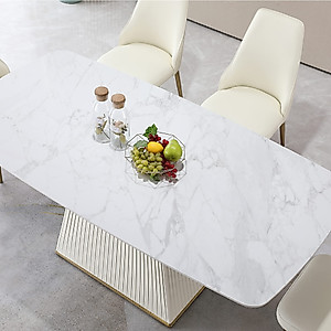 71" Modern Dining Table for 6, Kitchen & Dining Room Table, Sintered Stone Tabletop and Solid Wood Frame & PU Leather Wrapped Marble Dining Table