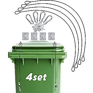 4 Pack Trash Can Lid Lock Trash Can Locks for Animals Stop from Rummaging Metal Universal Trash Can Lock for Outdoor Garbage Can Bear Proof Security Universal Lid Lock Nylon Coated Steel Wire Rope
