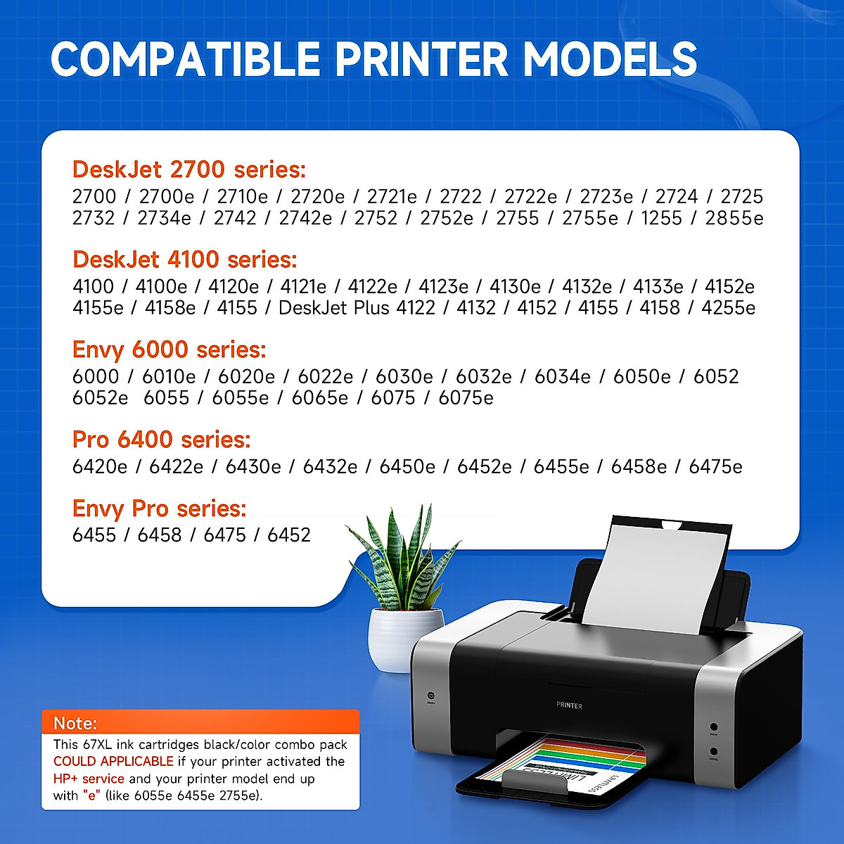 67XL Ink Cartridge Black/Color Combo Pack for HP Ink 67 67XL for HP 67 Ink Cartridge Fit for Envy 6000 6055 6055e 6400 6455 DeskJet 2855e 2700 2700e 2755 2755e 2752 4152 2755 4155e Printer(2 Pack)