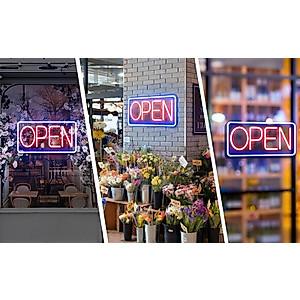 QCHIAN Open Neon Sign for Business, Adjustable Brightness LED Open Sign Powered by USB, High Visibility Open Neon Light up Sign for Stores, Salons, Cafes, Clubs, Hotels, Food Trucks Decor