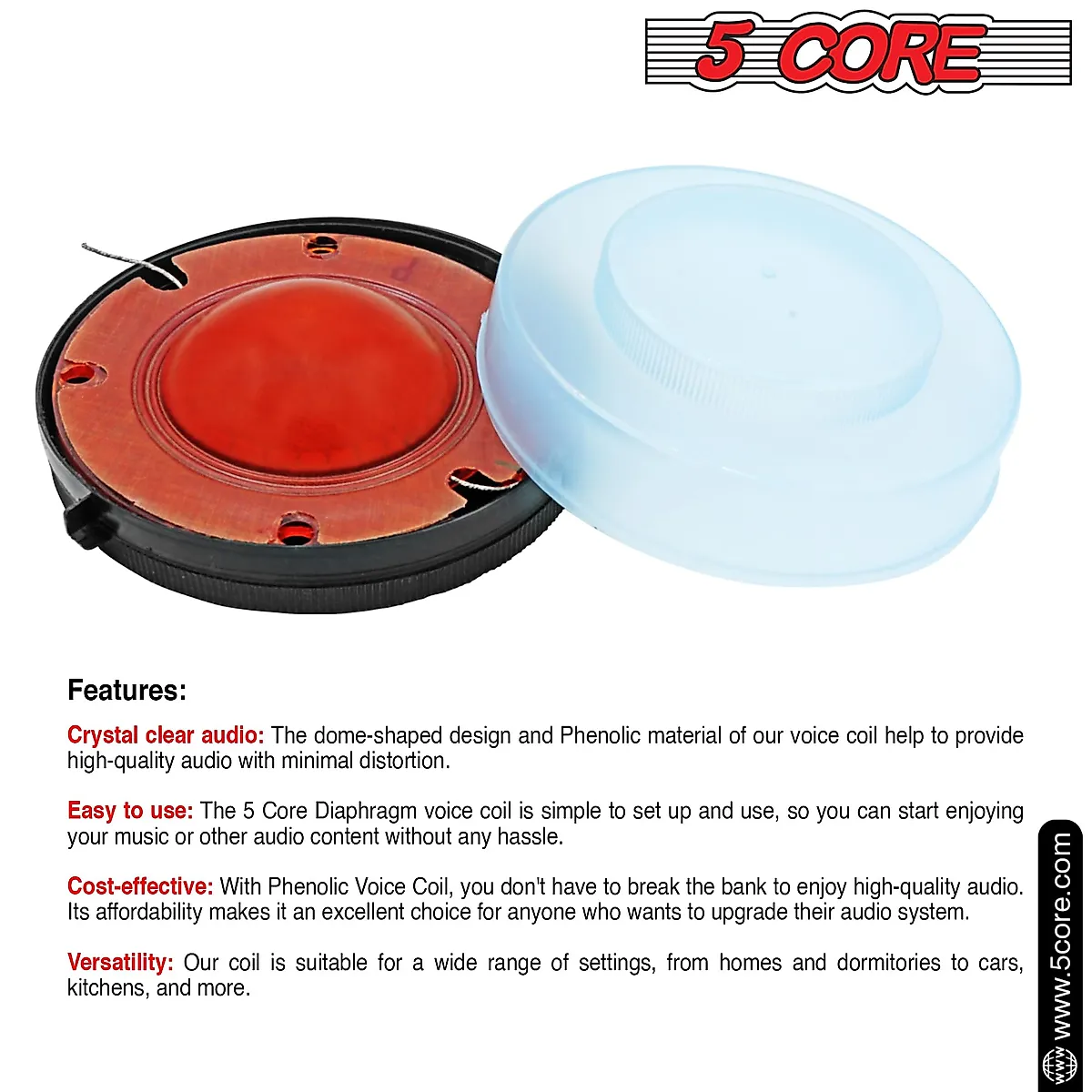 5 CORE 50.8mm Tweeter Replacement Voice Coil, 2'' Universal Horn Diaphragm 16 Ω Great Sound Quality - DP 200 FBA