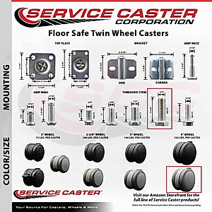 4 Inch Extra Large Heavy Duty Floor Safe Office Chair Wheels - Gray Non-Marking Twin Wheels - 1/2" - 13 TPI x 1-1/2" Threaded Stems - 1,125 lbs. Total Capacity - Set of 5 - Service Caster Brand