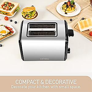 Toaster 2 Slice, KETIAN Wide Slot Toaster Stainless Steel, Countdown Timer, Cancel Reheat Defrost Function, 6 Browning Settings, Removable Crumb Tray,800 watts