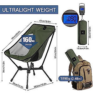 TOMSHOO Portable Camping Chairs Lightweight Folding Chair Outside, Compact Beach Chairs for Adults Adjustable Height Foldable Chair for Backpacking, Travel, Hiking, Fishing, Supports 350 Lbs
