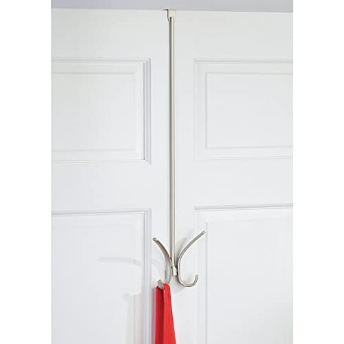 mDesign Modern Metal Long Easy Reach Over-the-Door 4 Prong Metal Storage Organizer Hook; Hang Jackets, Coats, Hoodies, Clothing, Hats, Scarves, Purses, Leashes, Robes, Towels, 24" Tall, 2 Pack - Satin