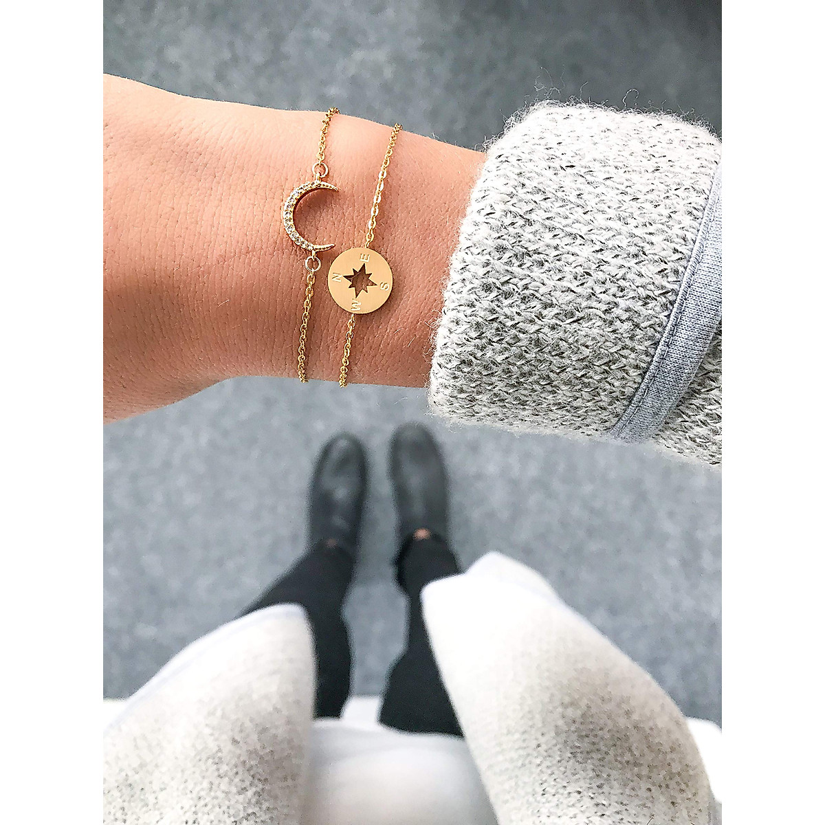 Altitude Boutique Compass Bracelet Charm Bracelet Gifts Compass Jewelry, Wanderer Bracelet For Women Friendship Bracelets Sister Gifts For Girlfriend (Gold)