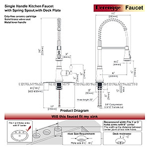 Derengge Brushed Gold Kitchen Sink Faucet,Single Handle Spring Spout Kitchen Faucet with Pull-Down Sprayer, 1 Hole or 3 Hole Installation,KF-5988-BG