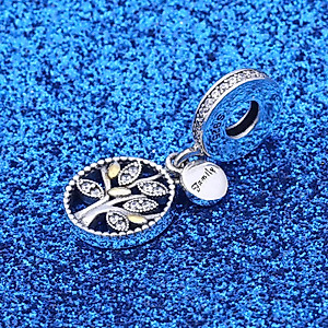 Family Tree Dangle Charm 925 Sterling Silver Pendant,Girl jewellery Beads Gifts for Women Bracelet Necklace
