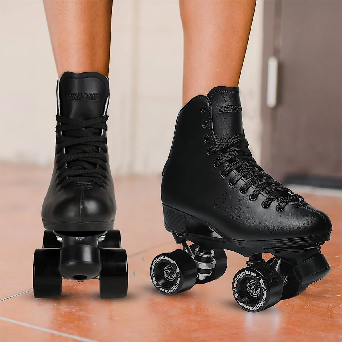 Sure-Grip Malibu Unisex Roller Skates | Stylish and Durable Vegan Leather Upper | Equipped with Sturdy Aluminum Trucks and ABEC 3 Bearings - Wheels Featuring an 88a Hardness Rating, Made in USA