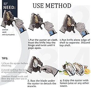 WENDOM Oyster Knife Shucker Set Oyster Shucking Knife and Gloves Cut Resistant Level 5 Protection Seafood Opener Kit Tools Gift(2knifes+2Glove+1Cloth)
