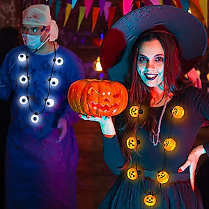 Halloween Necklace, 2PCS Light up Halloween Pumpkins Eyeballs Necklaces, Yellow White 7 Bulb Halloween Glow Necklace Accessories, 3 Mode Lights Necklaces Bulk for Halloween Trick or Treat Party Favors