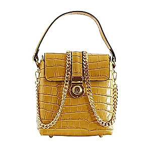 Women Handbag Leather Top handle Crossbody bag with Gold chain strap Elegant Purse for Evening and everyday Gift for Women Handmade Made in Italy (Mustard)