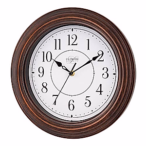 La Crosse Technology 404-2630W 12 Inch Evelyn Quartz Wall Clock with Silent Movement, 12", Brown