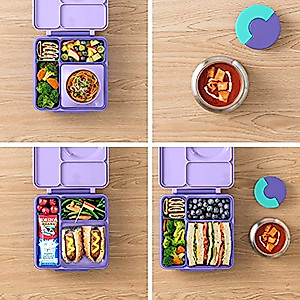 OmieBox Bento Box for Kids Insulated Bento Lunch Box with Leak Proof Thermos Food Jar, 3 Compartments + Mint Green Utensil Set with Case