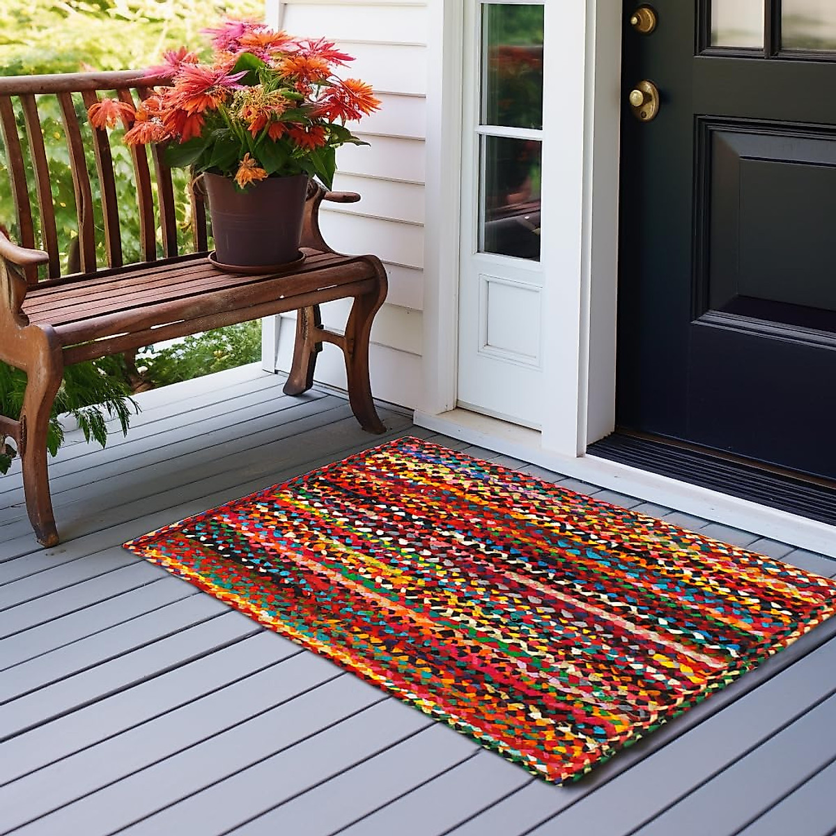 COTTON CRAFT Cotton Chindi Braid Rag Rug - Boho Farmhouse Rustic Area Accent Throw Rug - Handwoven Reversible Natural Recycled Cotton - Living Room Den Study Home Décor Gift - 2' x 3' - Multi Color