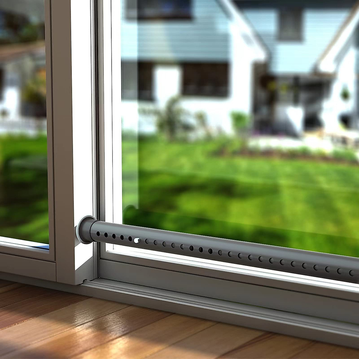 CONQULITY Sliding Glass Door Security Bar, Adjustable Sliding Door Security Bar - Extends from 27 inch to 43 inch (Black)