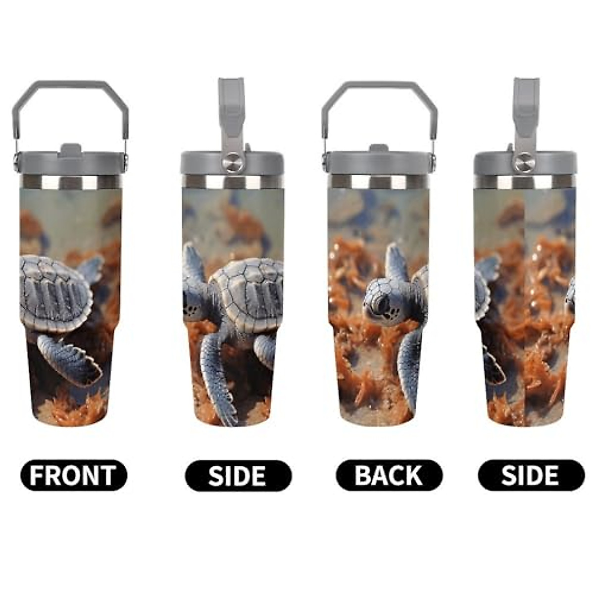 YTLKGFP 30 Oz Large Capacity Car Cup Cut Sea Turtle Tumbler with Handle Straw Lid Insulated Stainless Steel Water Bottle Travel Mug Leak-proof Car Cup Keeps Cold Or Hot