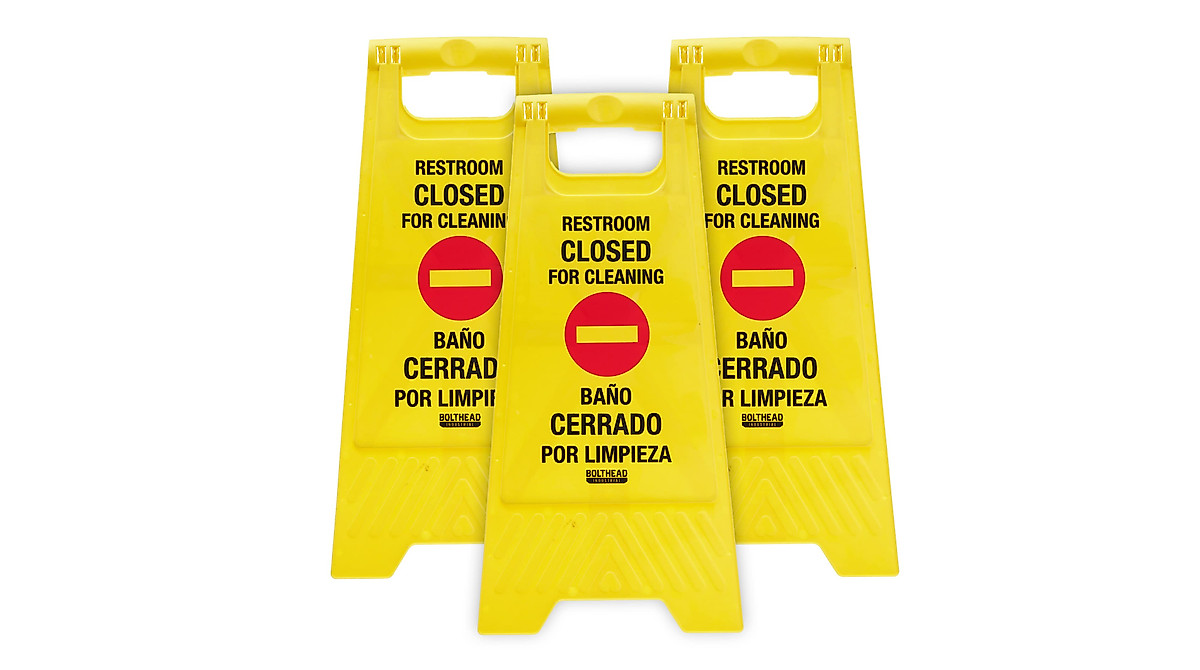 Restroom Closed for Cleaning Sign | Bilingual Portable Floor Sign
