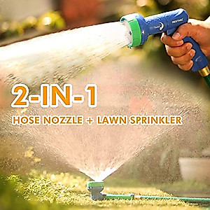RESTMO Swivel Hose Nozzle, 2-in-1 Hybrid Garden Hose Nozzle and Lawn Sprinkler, Water Hose Sprayer with Adjustable Twisting Spray Head and Self-Lock Trigger, High Pressure Jet and Reduce Hand Fatigue