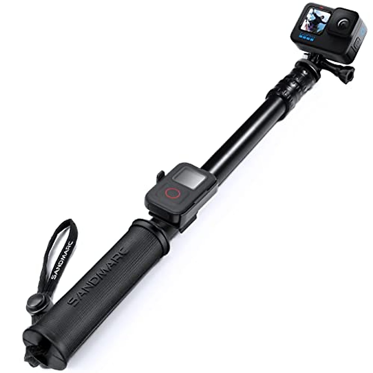 SANDMARC Pole - Black Edition: 17-40” Waterproof Extension Pole (Selfie Stick) for GoPro Hero 12, 11, 10, 9, 8, Max, 7, 6, Session, 5, 4, 3 - with Remote Clip