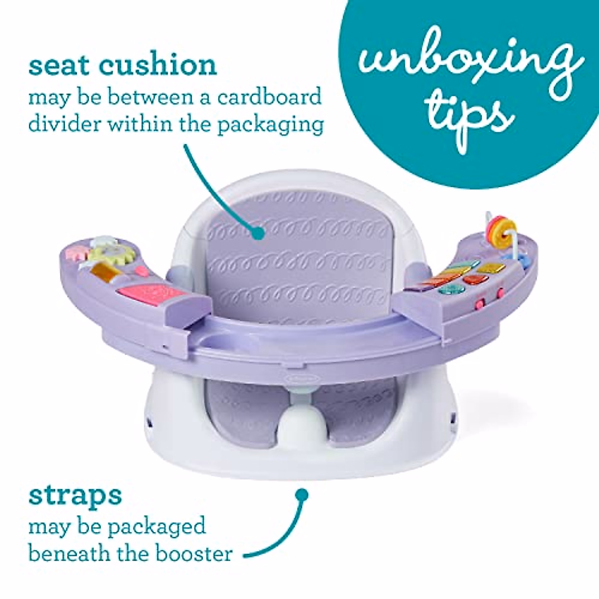 Infantino Music & Lights 3-in-1 Discovery Seat and Booster - Convertible Infant Activity and Feeding Seat with Electronic Piano for Sensory Exploration, for Babies and Toddlers, Lavender