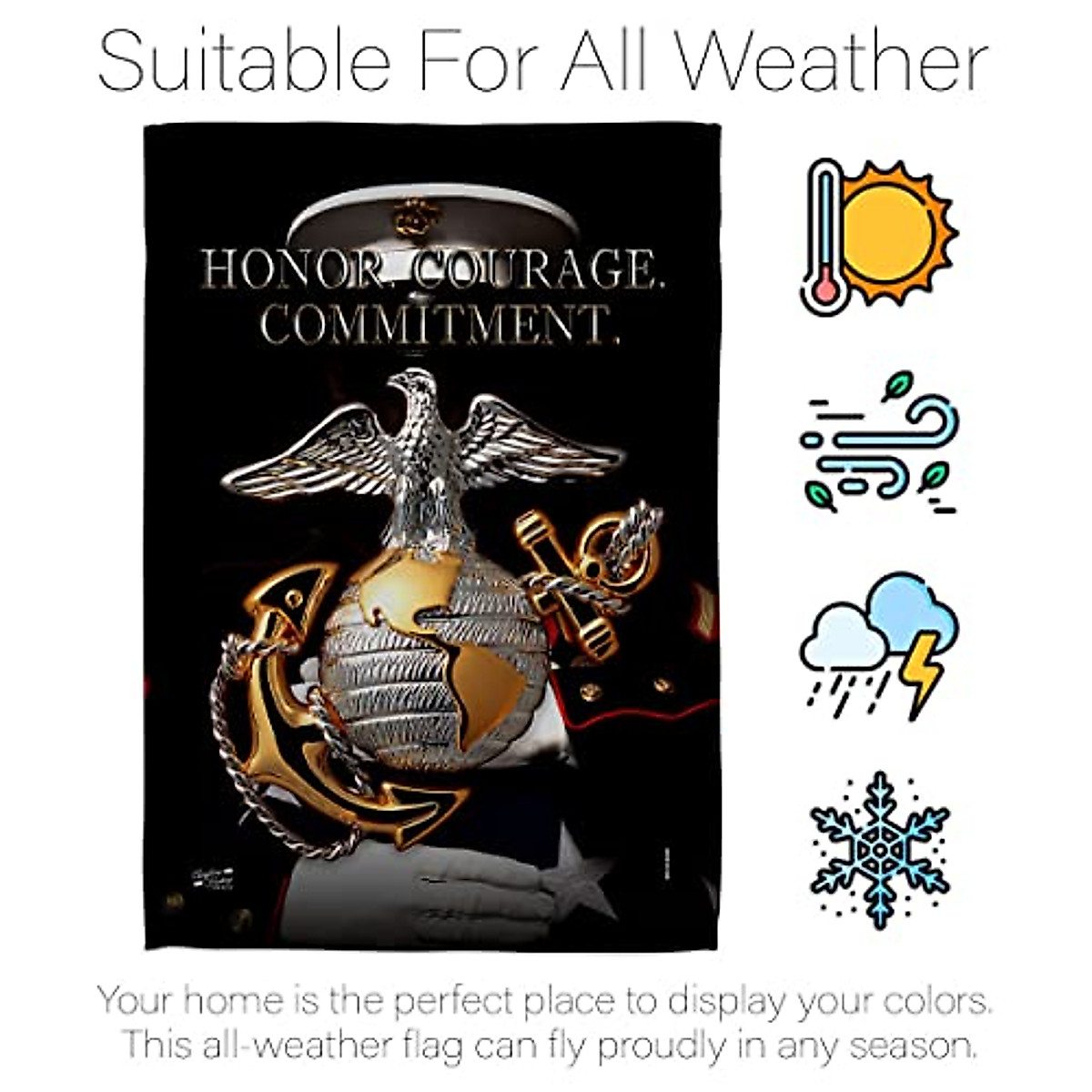 Honor Courage Commitment Garden Flag - Armed Forces Marine Corps USMC Semper Fi United State American Military Veteran Retire Official - House Banner Small Yard Gift Double-Sided 13 X 18.5