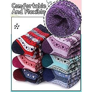 EBMORE Kids Wool Socks for Boys Toddlers Girls Warm Winter Hiking Thick Cozy Thermal Boot Heavy Crew Christmas Gifts for Kids Stocking Stuffer Snow Soft Child Socks 6 Pairs (Snowflake,4-7 Y)