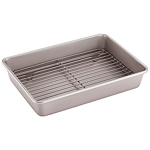 CHEFMADE Roasting Pan with Rack, 13-Inch Non-Stick Rectangular Deep Dish Oven-BBQ Bakeware for Oven Baking 9" x 13" x 2.4" (Champagne Gold)