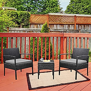PROHIKER 3 PCS Patio Rattan Conversation Chair Set, Patio Wicker Rattan Furniture Set, Patio Wicker Rattan Table Patio Furniture Set Balcony Furniture Backyard Grey