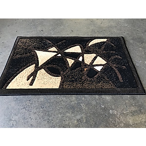 Modern Abstract Door Mat Rug Black Contemporary Design GL24 (2 Feet X 3 Feet 4 Inch)