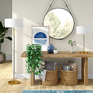 Henn&Hart 2-Light Floor Lamp with Fabric Shade in Cool Gray/Brass/White, Floor Lamp for Home Office, Bedroom, Living Room