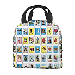 Colorful Mexican Loteria Cards Lunch Bag for Women Girls Kids Insulated Picnic Pouch Thermal Cooler Tote Bento Large Meal Prep Cute Bag Big Leakproof Soft Bags for Lunch Box, Camping, Travel, Fishing