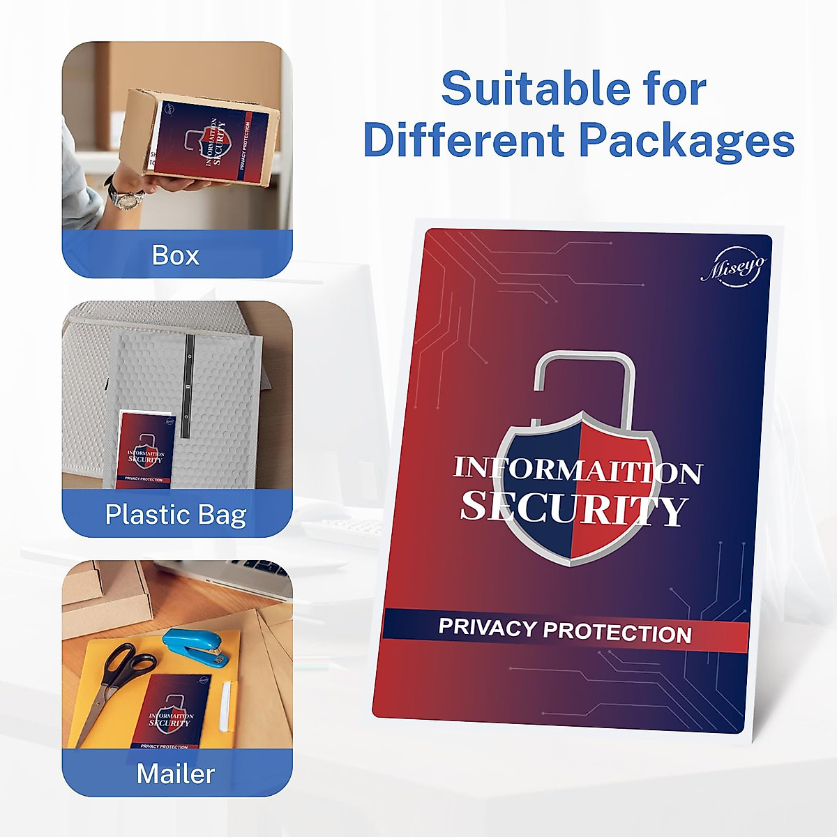 Miseyo Wide Identity Theft Protection Roller Stamp Set - White(3 Refill Ink Included) with Privacy Protection Sticker for Postage Shipping Label 20 Pcs