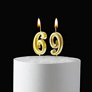 MMJJ Gold 69th Birthday Candles, Number 69 Cake Topper for Birthday Decorations