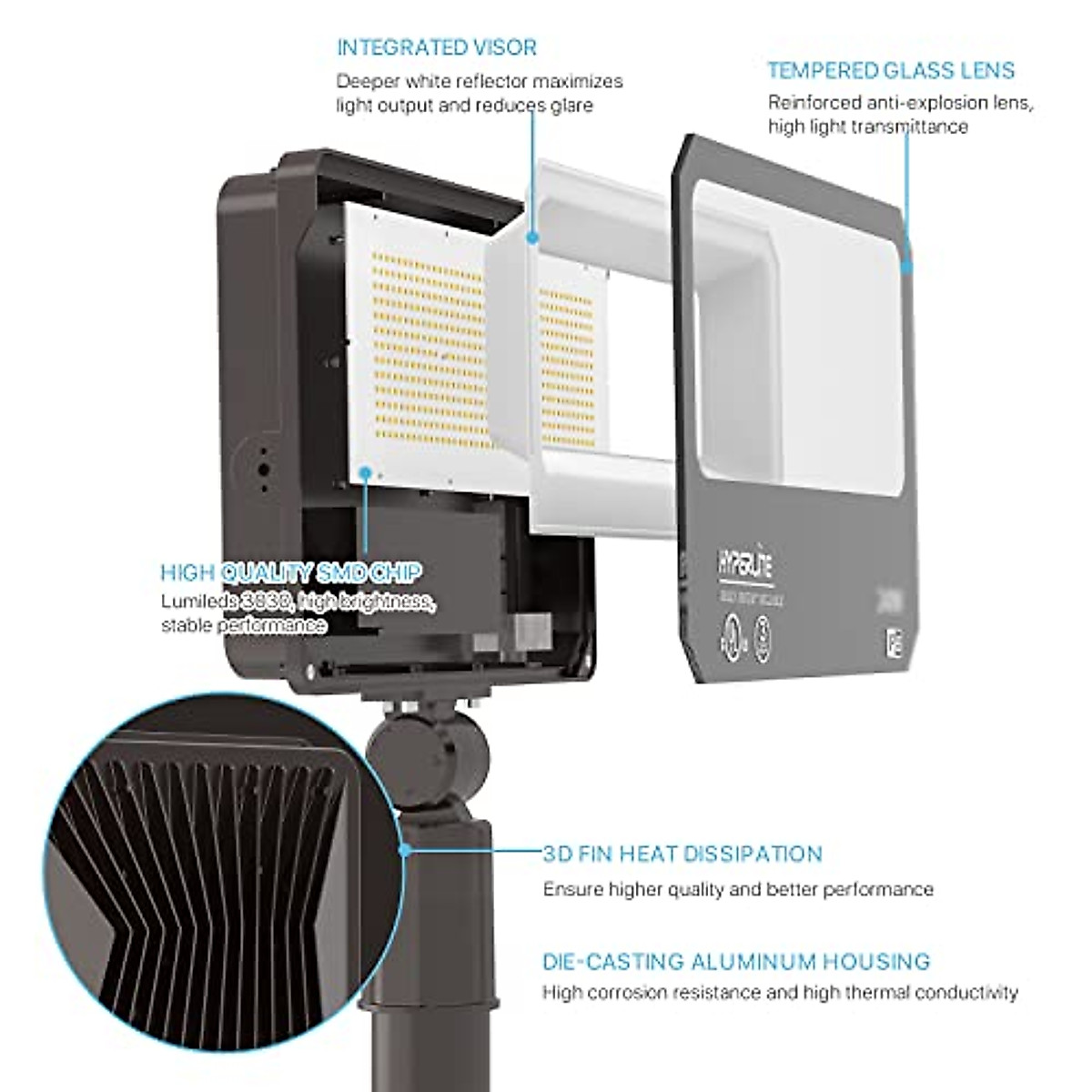 HYPERLITE LED Parking Lot Light 150W with Dusk to Dawn Photocell, 5000K Outdoor Commercial Area Lighting with UL Certified, IP65 Waterproof LED Pole Light with Adjustable Slip Fitter mounting