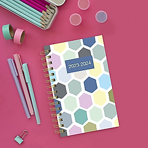Blueline Essential Academic Daily/Monthly Planner, August 2023 to July 2024, Gold Twin-Wire Binding, Poly Cover, 8" x 5", Geo Design, Honeycomb (CA214PH.02-24)