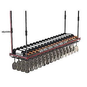 Wine Rack Ceiling Hanging Holder | Wine Bottles and Glass Goblets Stemware Storage Shelf Display Stand, for Under Cabinet Kitchen Bar Organizer Shelves Decorative Frame (Size : 60x