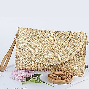 LUI SUI Straw Clutch Purse Bags for Women Summer Beach Purse Woven Straw Shoulder Bags Beach Clutch Bags