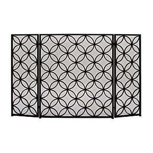 Deco 79 Metal Rectangle Fireplace Screen with Geometric Patterns, 48" x 1" x 30", Black