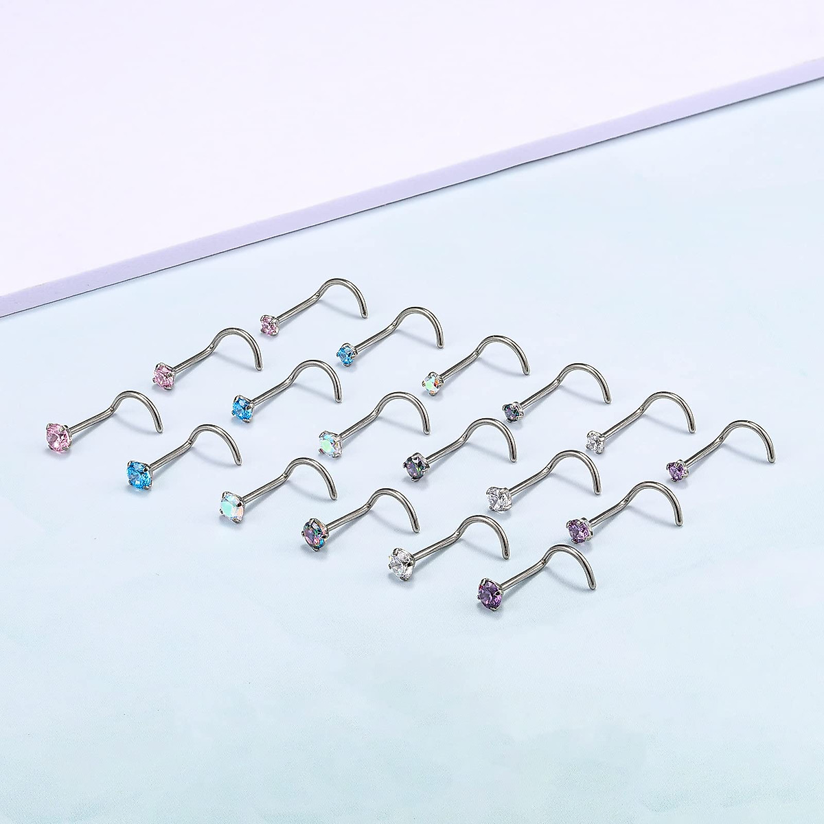 BelezaDosas 6pcs G23 Titanium Nose Studs 18G 20G Screw Nose Ring Press Fit 2mm 2.5mm 3mm Piercing Jewelry for Sensitive Skin (20G 3.0mm Claw CZ 6PCS)