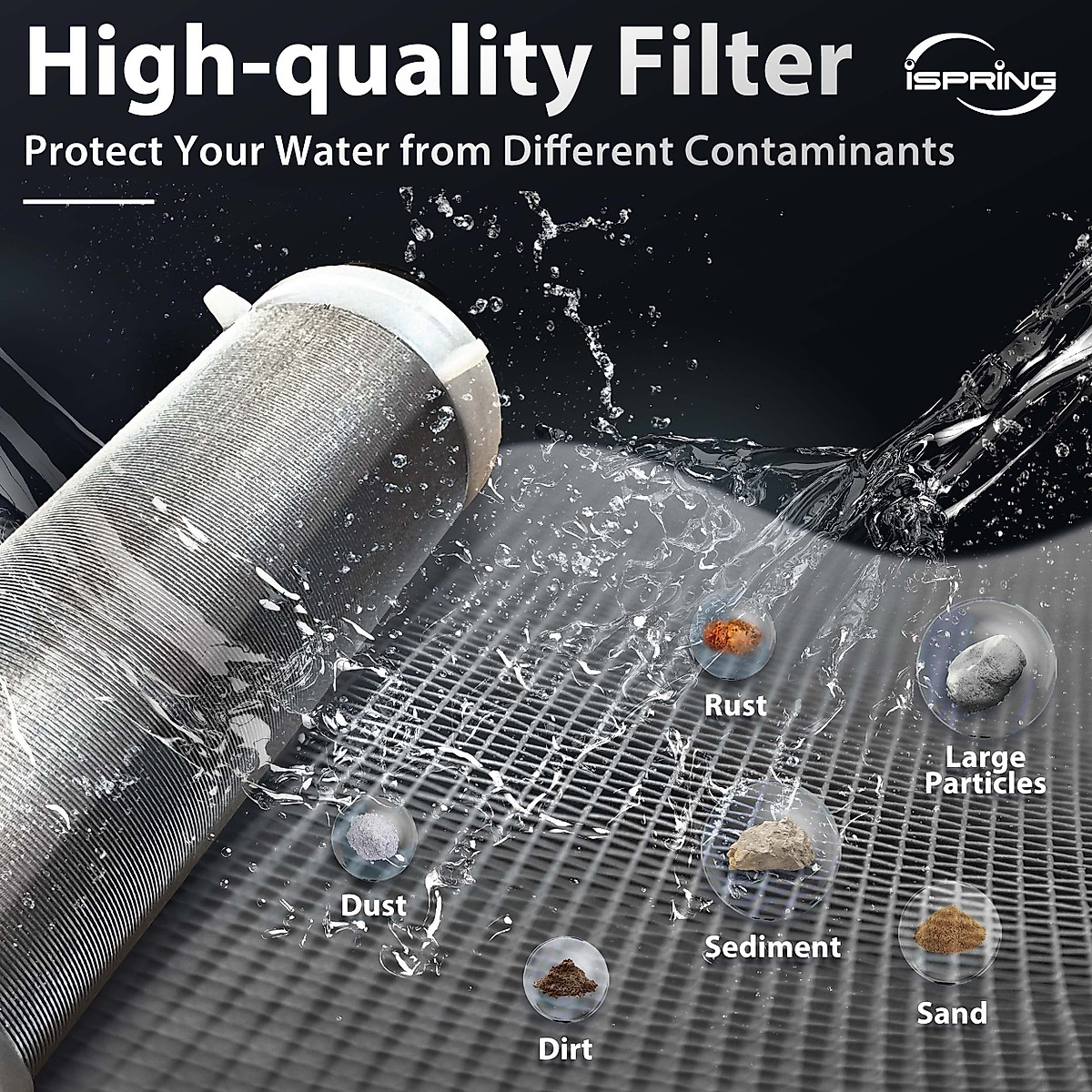 iSpring WSP-50 Reusable Whole House Spin Down Sediment Water Filter, 50 Micron Flushable Prefilter Filtration, 1" MNPT + 3/4" FNPT, Lead-Free Brass