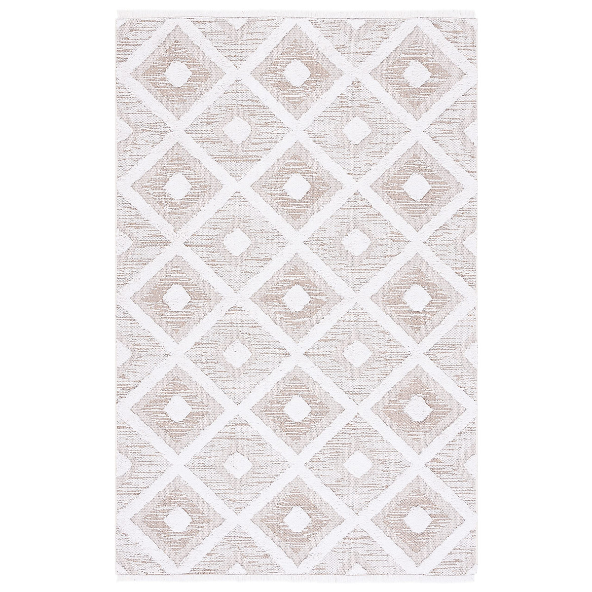 Safavieh Augustine Collection Area Rug - 6'4" x 9'6", Ivory & Beige, Moroccan Trellis Boho Rustic Fringe, Non-Shedding & Easy Care, Ideal for High Traffic Areas in Living Room, Bedroom (AGT730A)
