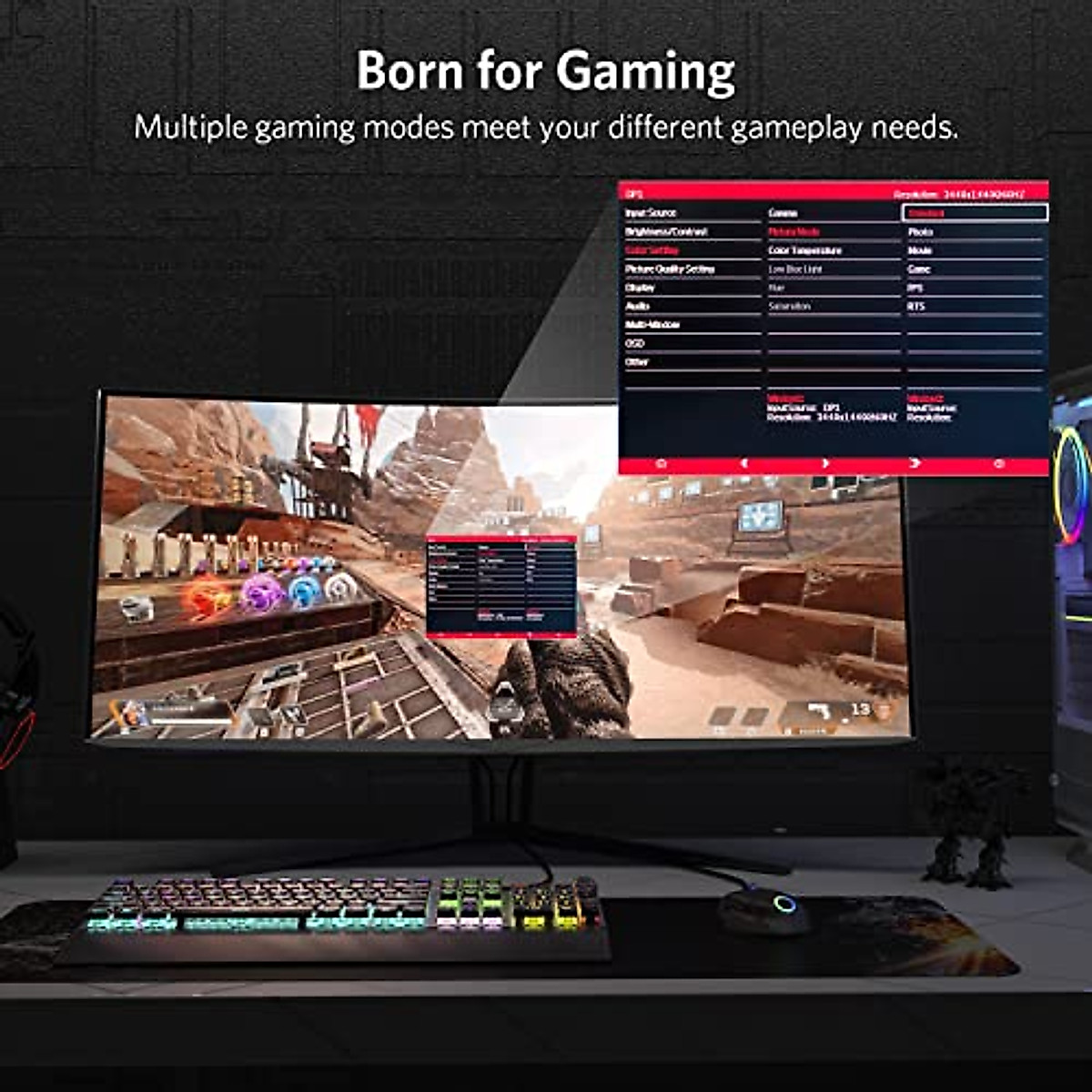 Fiodio 35” Ultra Wide QHD 21:9 Gaming Monitor, with Adaptive Sync, 120Hz Refresh Rate, Picture in Picture, By sRGB 99%, 2xHDMI 2xDisplay Ports, R1800, 3440*1440P, (DP Cable Included), Black (V3L6W)