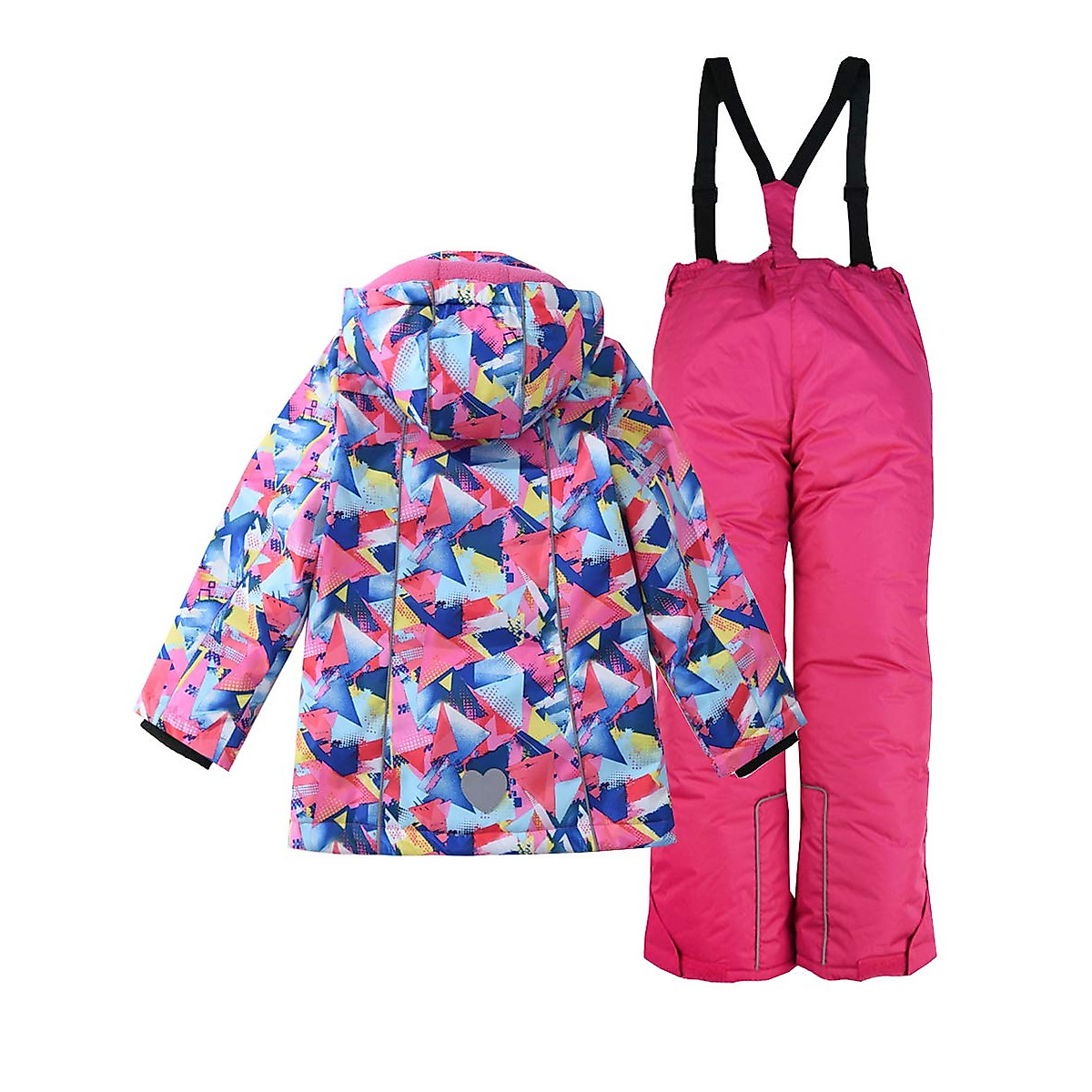M2C Girls Thicken Warm Hooded Color Block Ski Snowsuit Jacket & Pants Pink 7/8