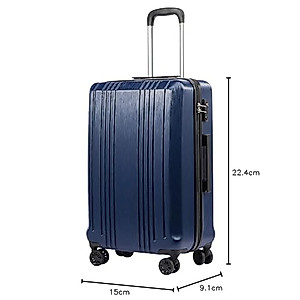 Coolife Luggage Expandable(only 28") Suitcase PC+ABS with TSA Lock Spinner 20in 24in 28in (navy, S(20in_carry on))