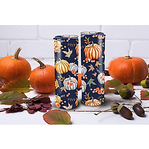 FALO 20 Oz Stainless Steel Pumpkin Tumbler Festival Pumpkin Fall Lover Tumbler Gift For Women For Mom