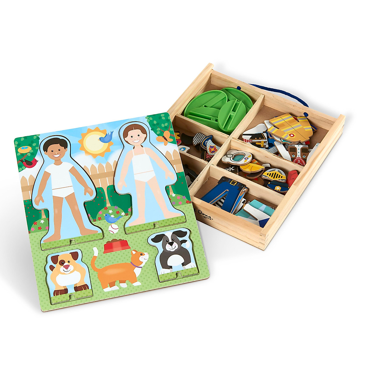 Melissa & Doug Occupations Magnetic Dress-Up Wooden Pretend Play Set (74 pcs) - Magnetic Dress-Up Dolls For Kids