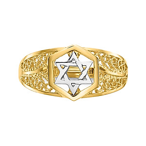 14K Two-Tone Polished Star Of David Ring - Jewelry By Sweet Pea